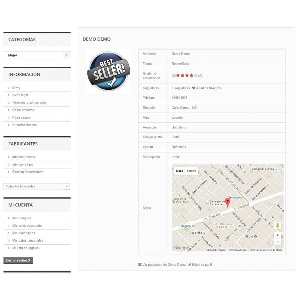 Module PrestaShop JA Marketplace Vendeurs comme Contacts de magasin ...